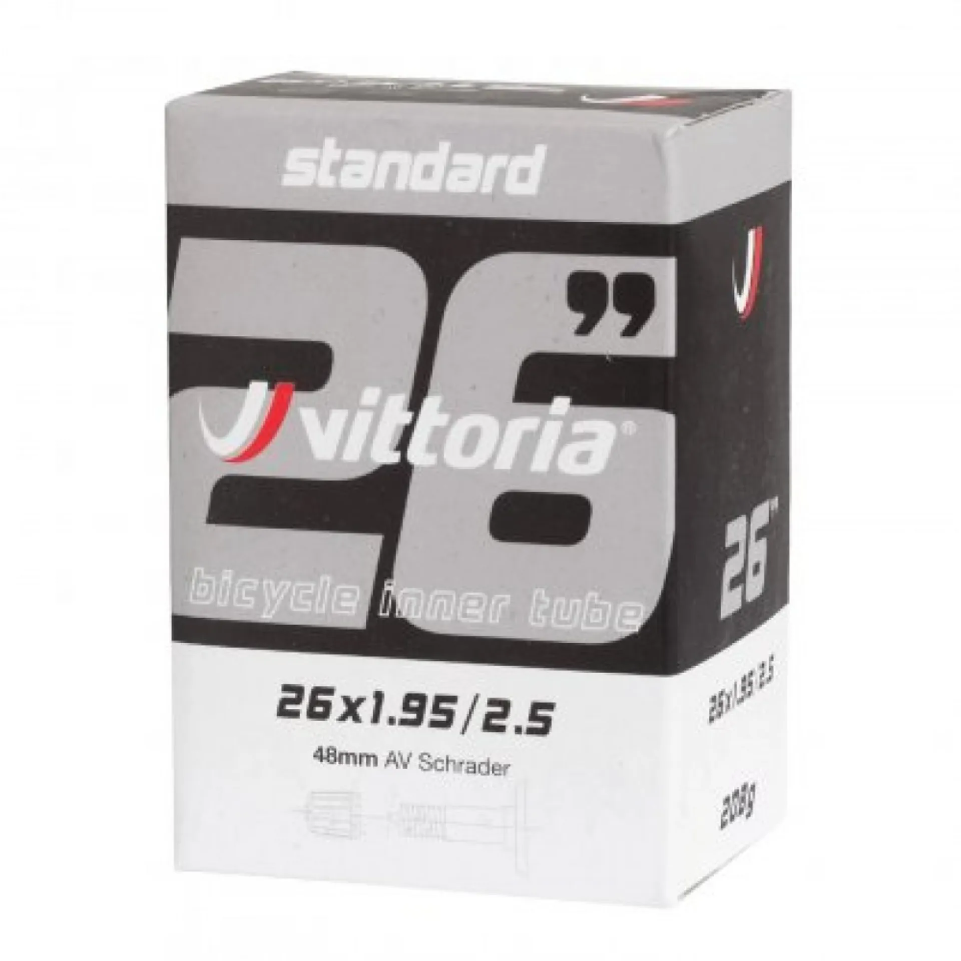 Vittoria Standard 24x1.95/2.125 48mm Schrader Valve Inner Tube in Black